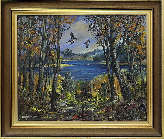 ALF JOHANSSON. oil on canvas, heron on Orust signed atrego dated 80 ...