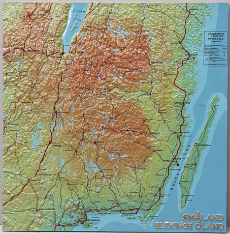 RELIEF MAP, metal, Småland, Blekinge, Öland, made in 1956. Books, Maps ...