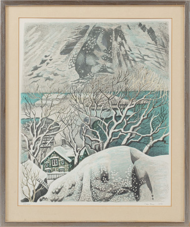 CAJE HUSS. Talvikuva, värilitografia, signeerattu ja numeroitu 48/200 ...