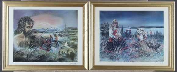 BROR-ERIC BERGQVIST. Figurer i landskap, 2 st, tryck, signerade och ...