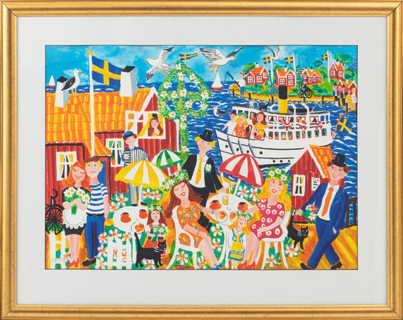 GUNILLA MANN. Summer in the archipelago, color lithograph, signed and ...