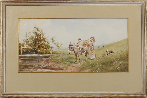 J. BARCLAY. Children in landscape. Watercolor. Signed J. Barclay. Art ...