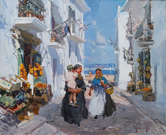IGNACIO GIL. Urban view, Ibiza. Art - Paintings - Auctionet