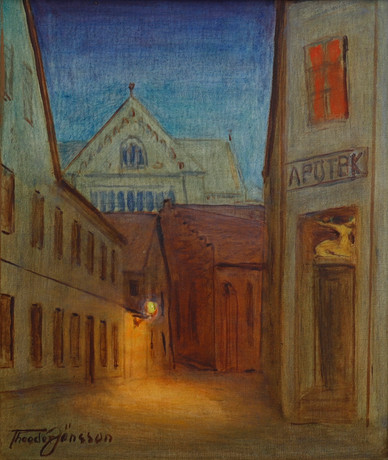 THEODOR JÖNSSON. "KUNGSGATAN LUND". Konst - Måleri - Auctionet
