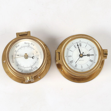 SHIP'S CLOCK AND BAROMETER, brass, Mariner, 1900s. Collectables ...