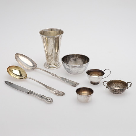 SILVER FÖREMÅL, 8 parts, cup and cutlery, Sweden and Denmark. Silver ...