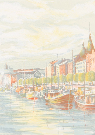 BO LIDGREN. Stockholm motif, color lithography, signed. Art ...