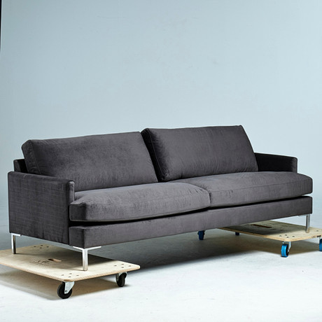 LAYERED, "Devon", sofa, upholstered in 'Smoky Gray' velvet ...