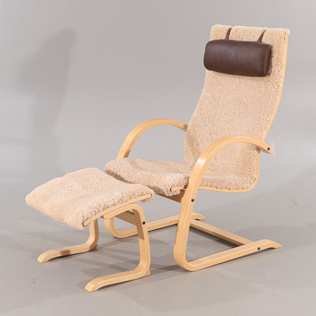 ARMCHAIR WITH FOOTSTALL, beech/leather upholstery, 2000s. Furniture ...