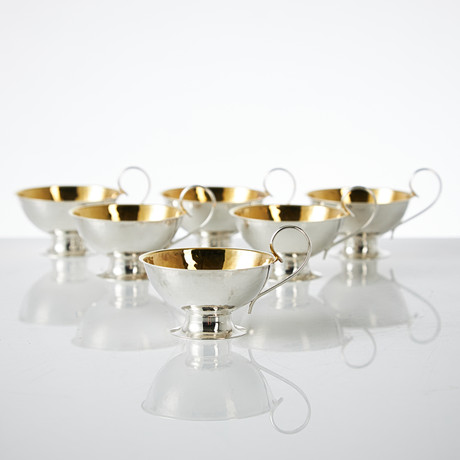 PUNCH MUGS, 6 pcs, silver, partly gilded, stamped GAB 1998. Silver ...