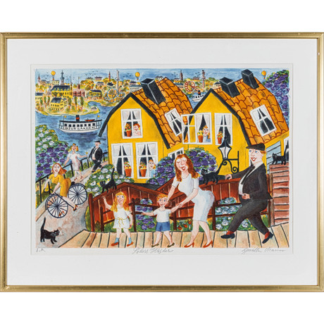 GUNILLA MANN. "Southern Heights", color lithograph, signed and numbered ...