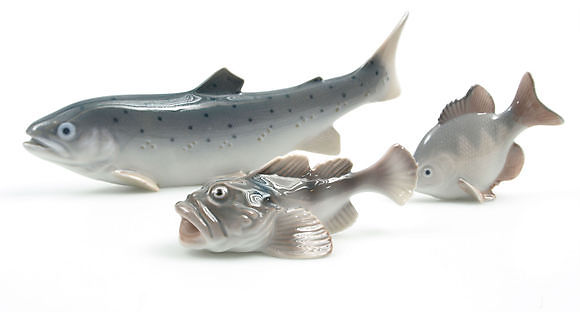 FIGURES, porcelain, 3 pieces, fish, Royal Danish and Bing & Gröndahl ...