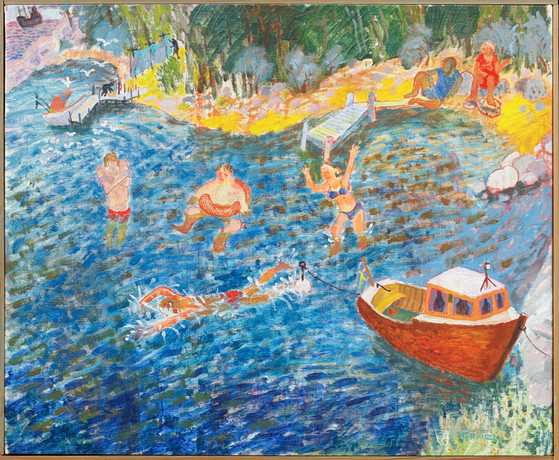 NISSE FRANZÉN. "Sommardag på Singö" eller ( "Ella röker") olja på duk ...