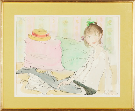 PHILIPPE NOYER (1917-1985). Sittande flicka, blandteknik, signerad och ...