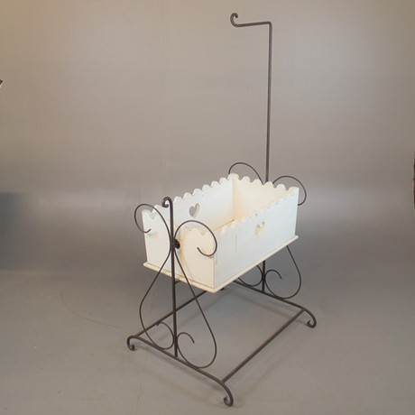 CRADLE, wooden cradle on a wrought iron stand. Furniture - Other ...