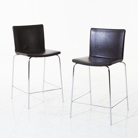 POLIFORM, bar stools, a pair, 2000s, chrome legs, upholstered in black ...