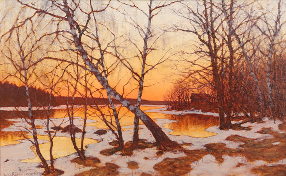 EDVARD ROSENBERG. Gryning vid vintersjö. Olja på duk, signerad och ...