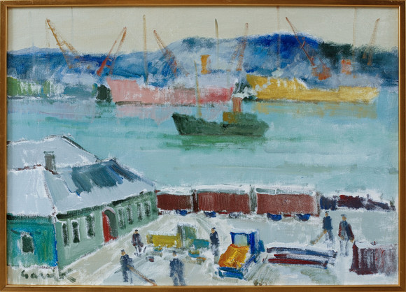 TAGE GAVIK. "Packhusplatsen Göteborg", olja på duk, signerad. Konst ...