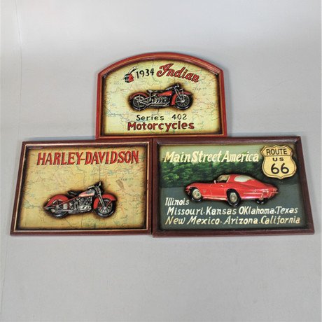TAVLOR 3 st med bilar/motorcykel , relief. Konst - Övrigt - Auctionet