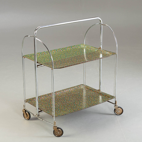 Vikbar serveringsvagn, blommönster, 1960-tal. Möbler - Bord - Auctionet
