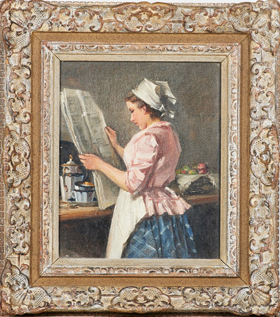 ANNA CRAMÉR (SVERIGE, 1857-1941). Lukeva nainen, öljy kankaalle ...