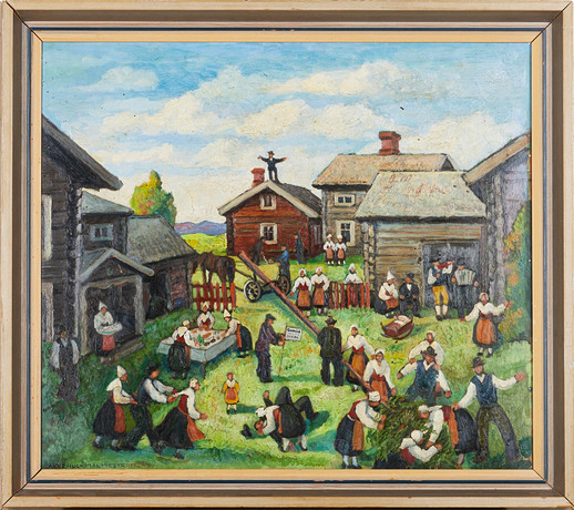 AKKE HUGH MALMESTRÖM. "Bröllopsmallan drages fram", signerad och ...