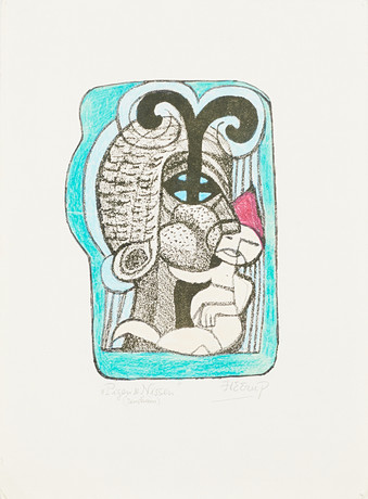 HENRY HEERUP (1907-1993). "Pigen & Nissen", käsinvärinen litografia ...