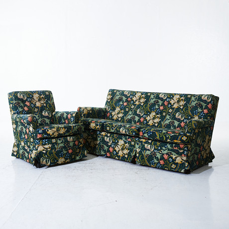 SOFFA, FÅTÖLJ, 1900-talets andra hälft, klädsel i William Morris ...