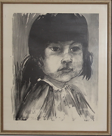 Unknown artist, Girl face, indistinct sign, dated 69. Art - Engravings ...