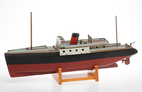 SHIP MODEL with steam engine, painted wood and metal, 1920s / 30s ...