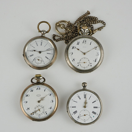POCKET WATCH, 4 pieces, including Mora, Nilax, silver, 1900s. Clocks ...