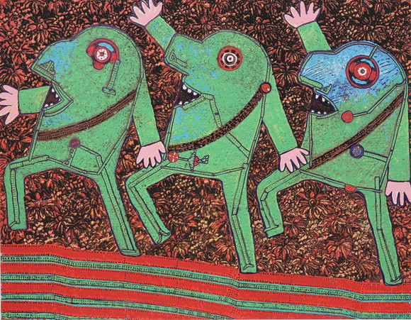 ENRICO BAJ. Color lithograph, figure composition, signed, AP/Proof ...