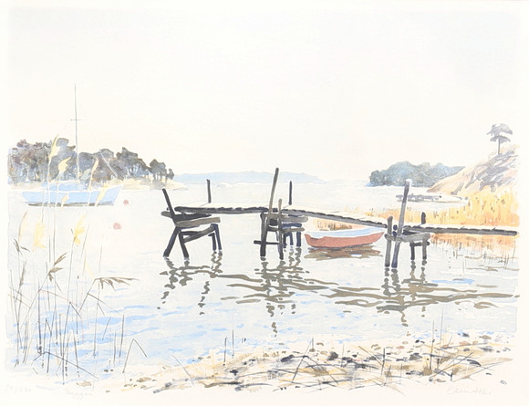 CARIN ADLER. "The bridge". Color lithograph, signed and numbered 54/230 ...