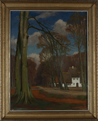 ROBERT RASMUSSEN. Autumn landscape with houses and beech trees, oil on ...