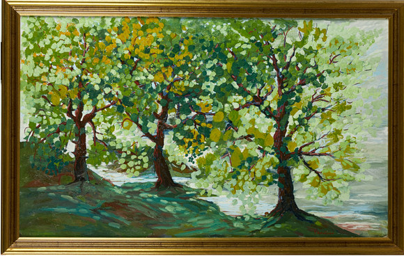 PER ADOLFSSON (FÖDD 1938). Forest motif with trees and watercourses ...