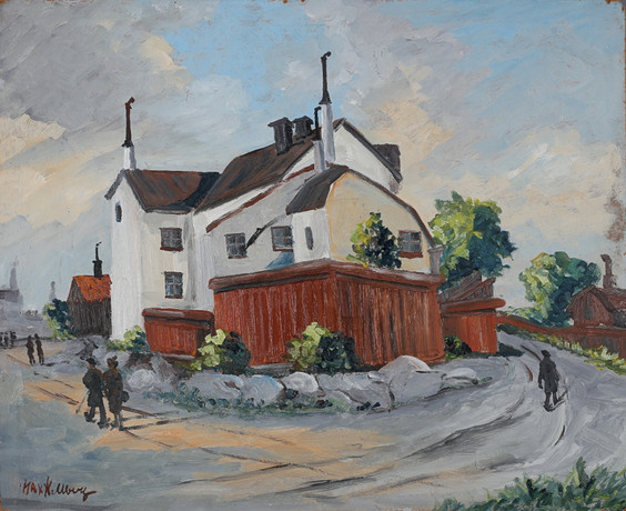 MAX "MACKE" HELLBERG. Södermotiv, Stockholm, olja på pannå, signerad ...