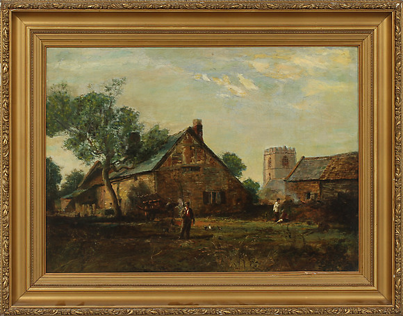 MARK ANTHONY. Attributed to. Courtyard view with smoking man. Oil on ...