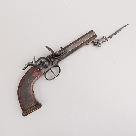 FLINT LOCK PISTOL with spring bayonet, possibly Great Britain or ...