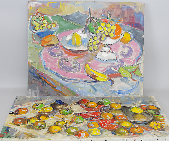 S. SAMSON. Fruit still life, 2 pieces, oil on canvas, signed 1960 and ...