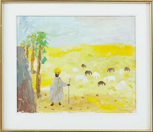 PER BERGMAN. "Herden som stod vid vägen", gouache, signerad. Konst ...