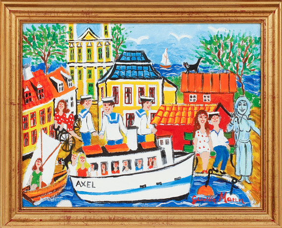 GUNILLA MANN. "Flirt at the fish market Karlskrona", oil on canvas ...