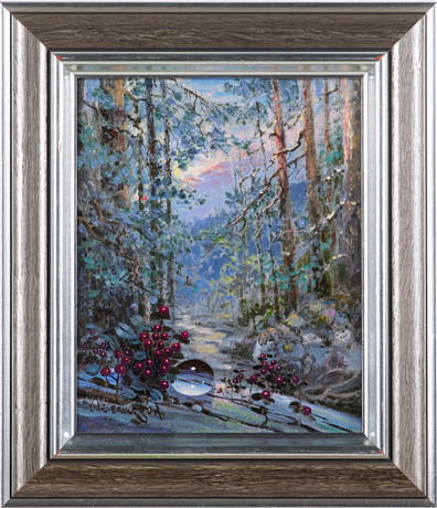 OLLE "DROPPEN" ERIKSSSON (FÖDD 1939). "Lingonkväll", olja på duk ...