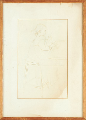 BERTA HANSSON (1910-1994). DRAWING, portrait of child in highchair, monogram signed, dated 1947 ...