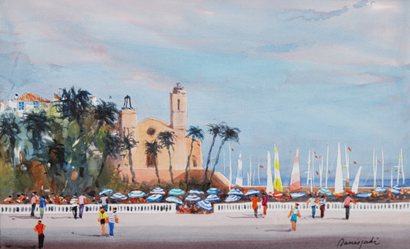 DANÉS JORDI. View of Sitges. Art - Drawings - Auctionet