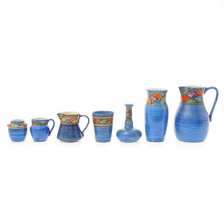 A COLLECTION OF SIX PIECES OF JOYOUS POTTERY HAND THROWN JUGS AND VASES ...