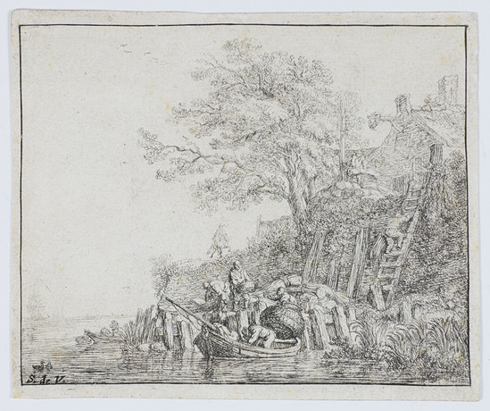 SIMON DE VLIEGER (1601-1653). "Männer beladen ein boot mit getreide ...