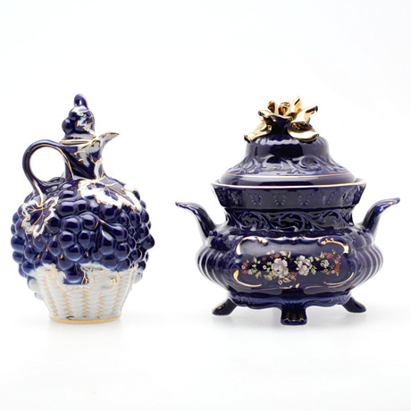 TERRIN Y JARRA, 2 partes, cerámica, Italia y Lomonosov respectivamente ...