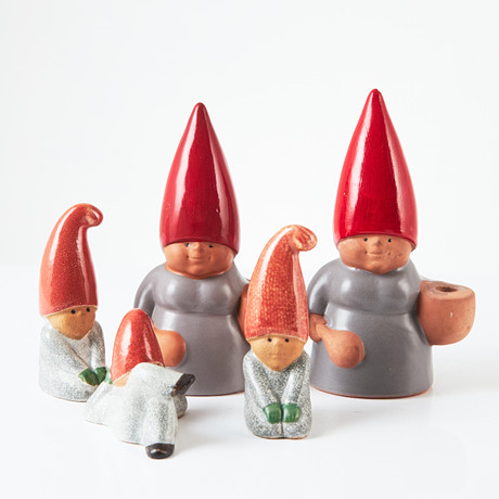 LISA LARSON. Figuriner, 5 st (2+3), tomtar, Gustavsberg, stengods ...