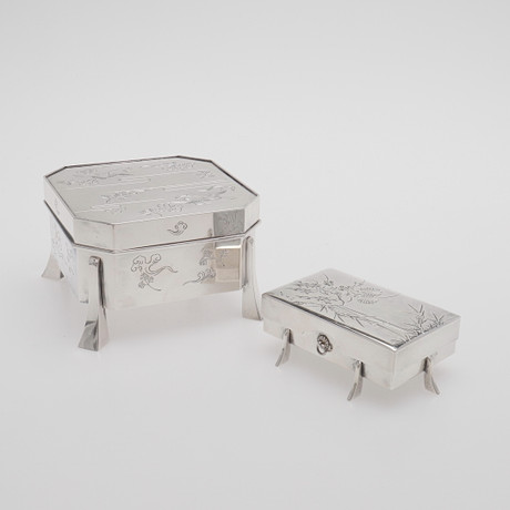 JAPANESE SILVER BOXES, 2 PIECES, Kintaro Hattori, Tokyo, etc. (the ...