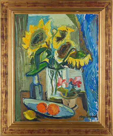 AAGE STRAND. Still life with sunflowers, oil on canvas, signed. Art ...